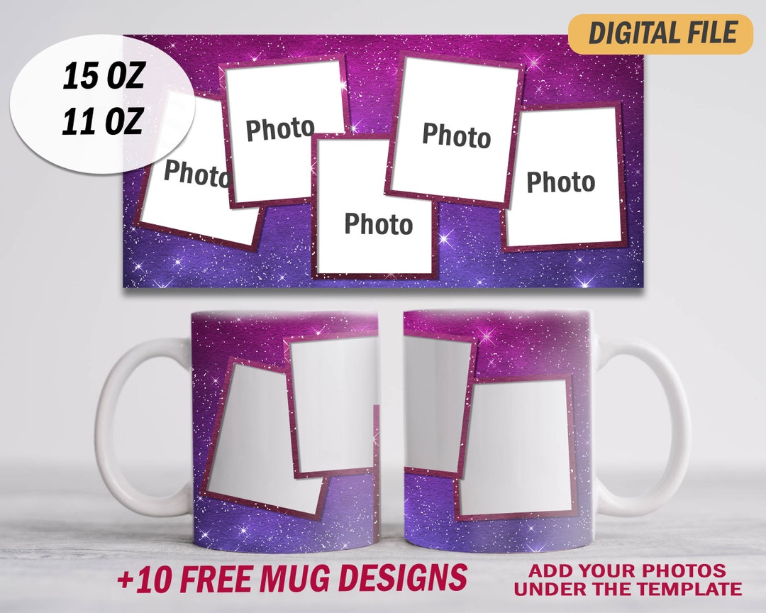 Photo Mug Wrap Sublimation Mug Wrap With 5 Photo Frames Purple Mug ...