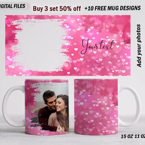 Pink Mug Wrap With 1 Photo Frame Image Mug Valentine’s Day Mug Photo ...
