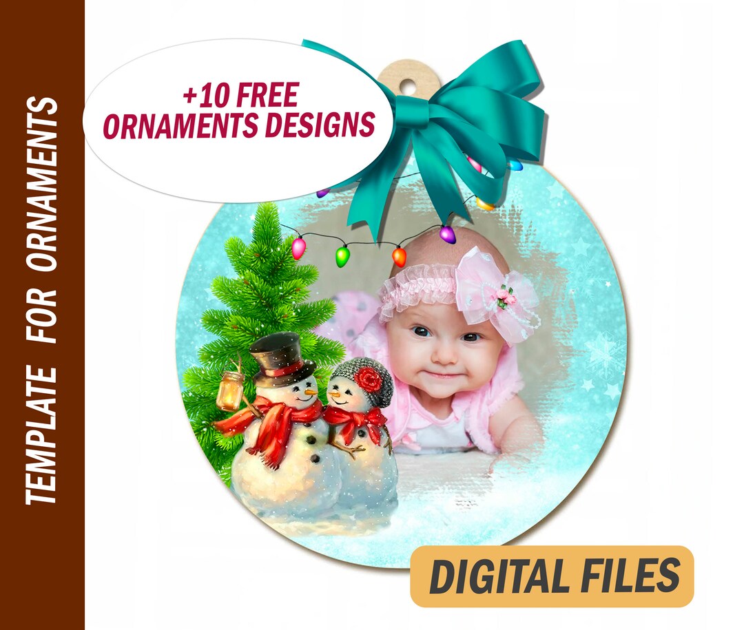 Kids Photo Frame Christmas Ornament 2022 Round Sublimation Design ...