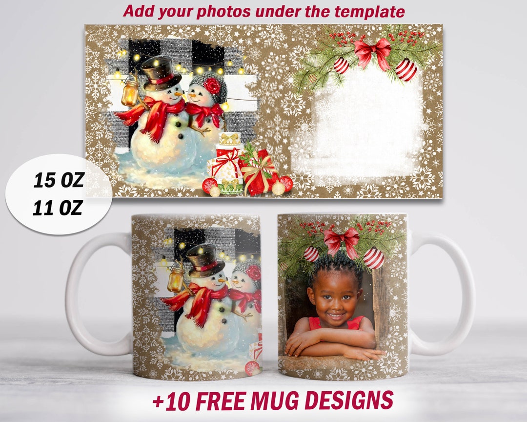 Mug Sublimation Designs With Snowmen Couple Christmas Mug With 1 Photo ...