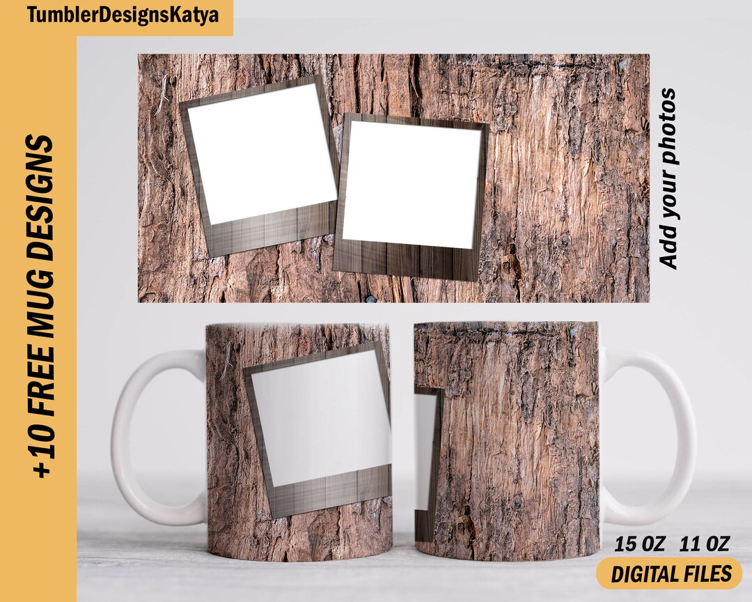 Photo Template for 15 Oz and 11 Oz Mug Wood Wrap With 2 Photo Frames ...