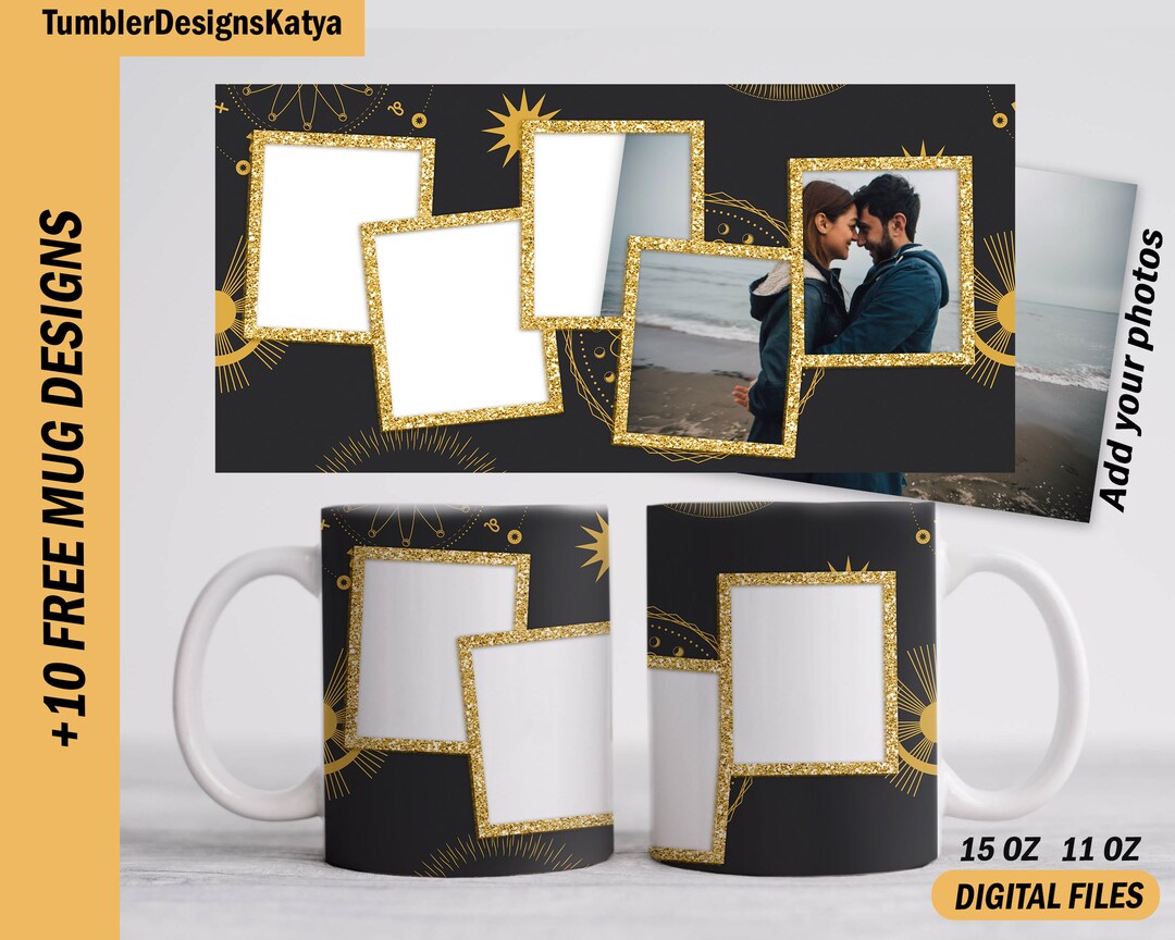 Photo Mug Sublimation Designs With 5 Photo Frames Celestial Mug ...