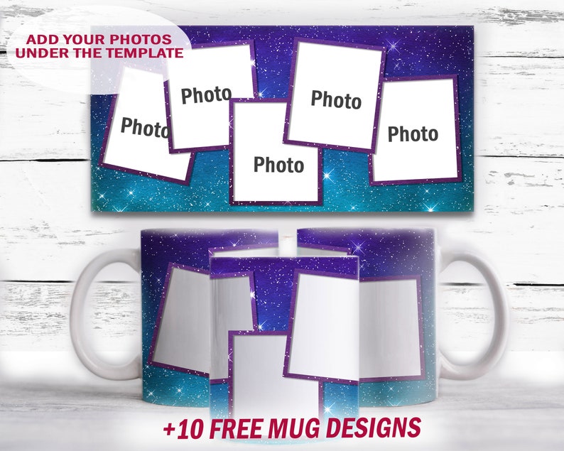 Sublimation Designs for Mugs With 5 Photo Frames Galaxy Coffee - Etsy