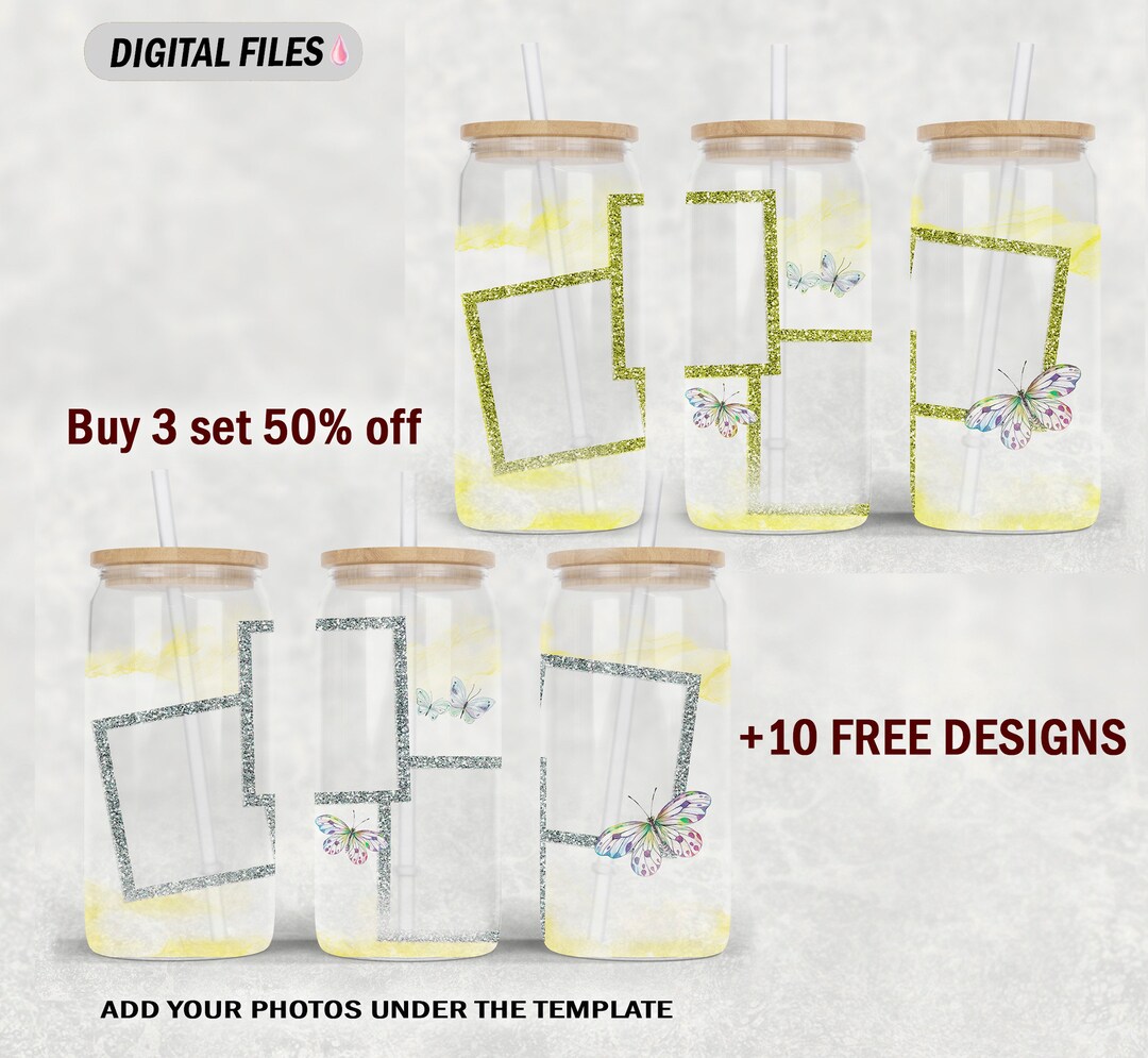 16 Oz Glass Sublimation Designs With 4 Photo Frames 16 Oz Libbey Glass ...