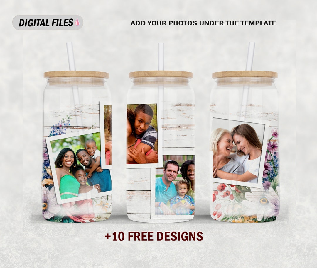 Flowers 16 Oz Glass Sublimation Designs With 4 Photo Frames Seamless16 ...
