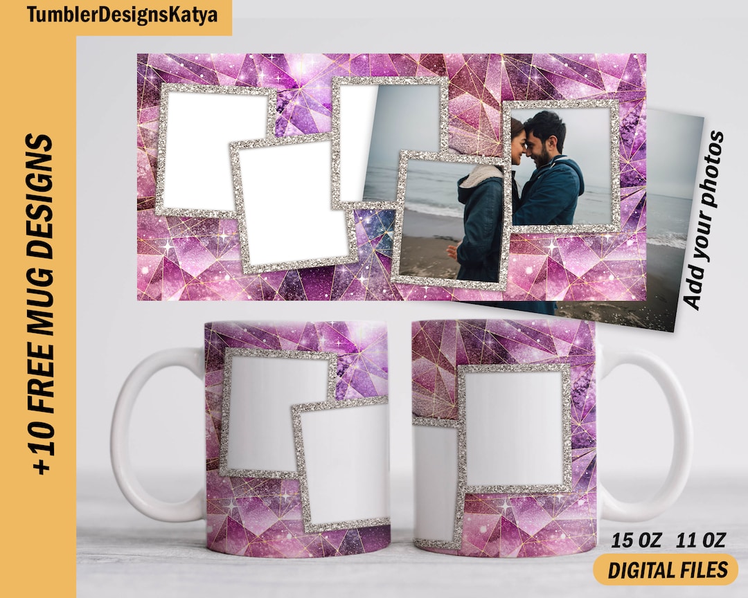 Mug Sublimation Design With 5 Photo Frames Image Mug Template 15 Oz and ...