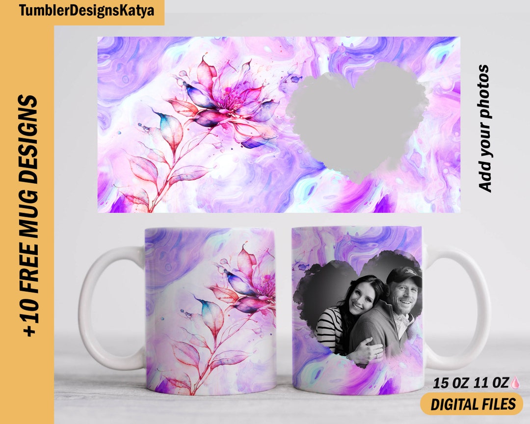 Flower Mug Wrap With 1 Photo Frame Png File for Sublimation Designs ...