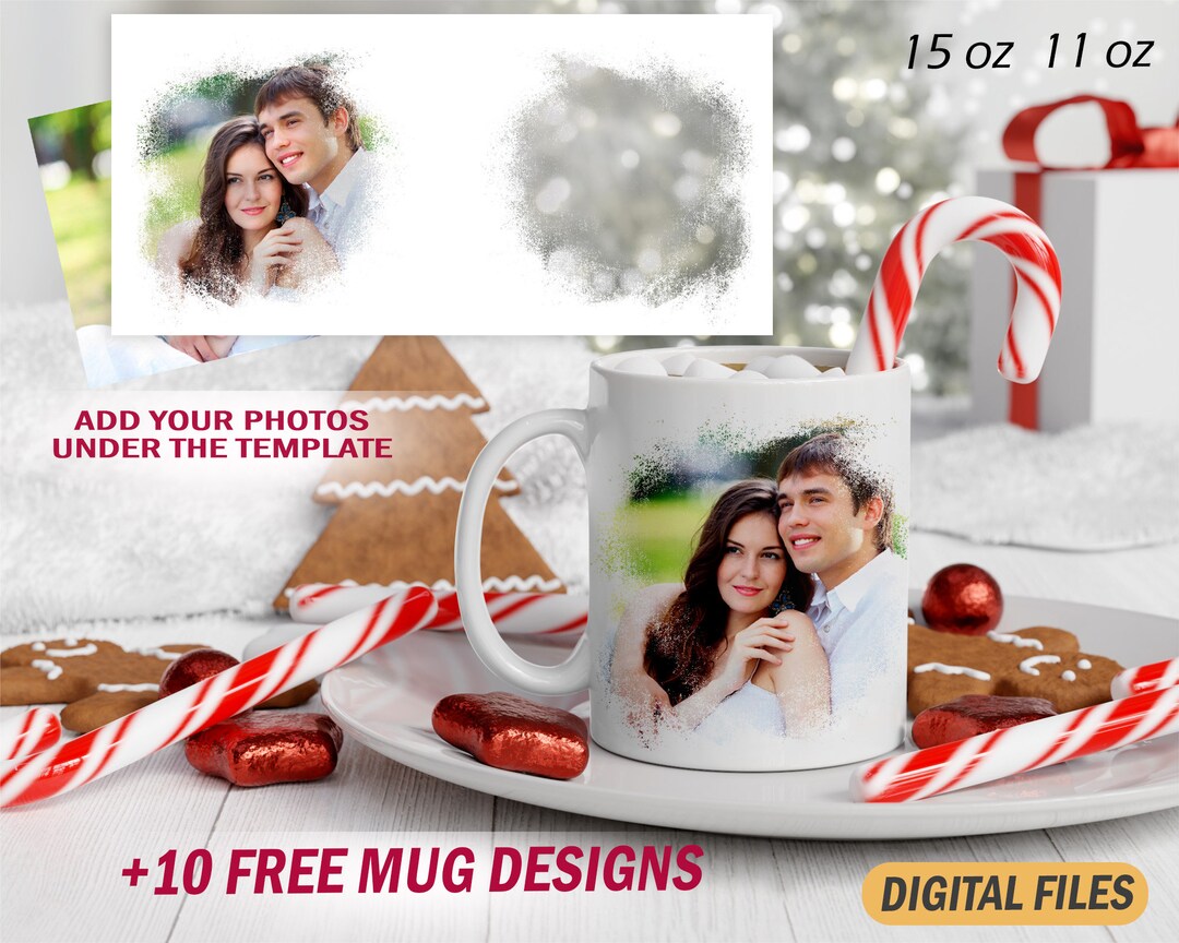 2 Picture Mug Sublimation Design Template With 2 Photo Frames 15oz 11oz ...