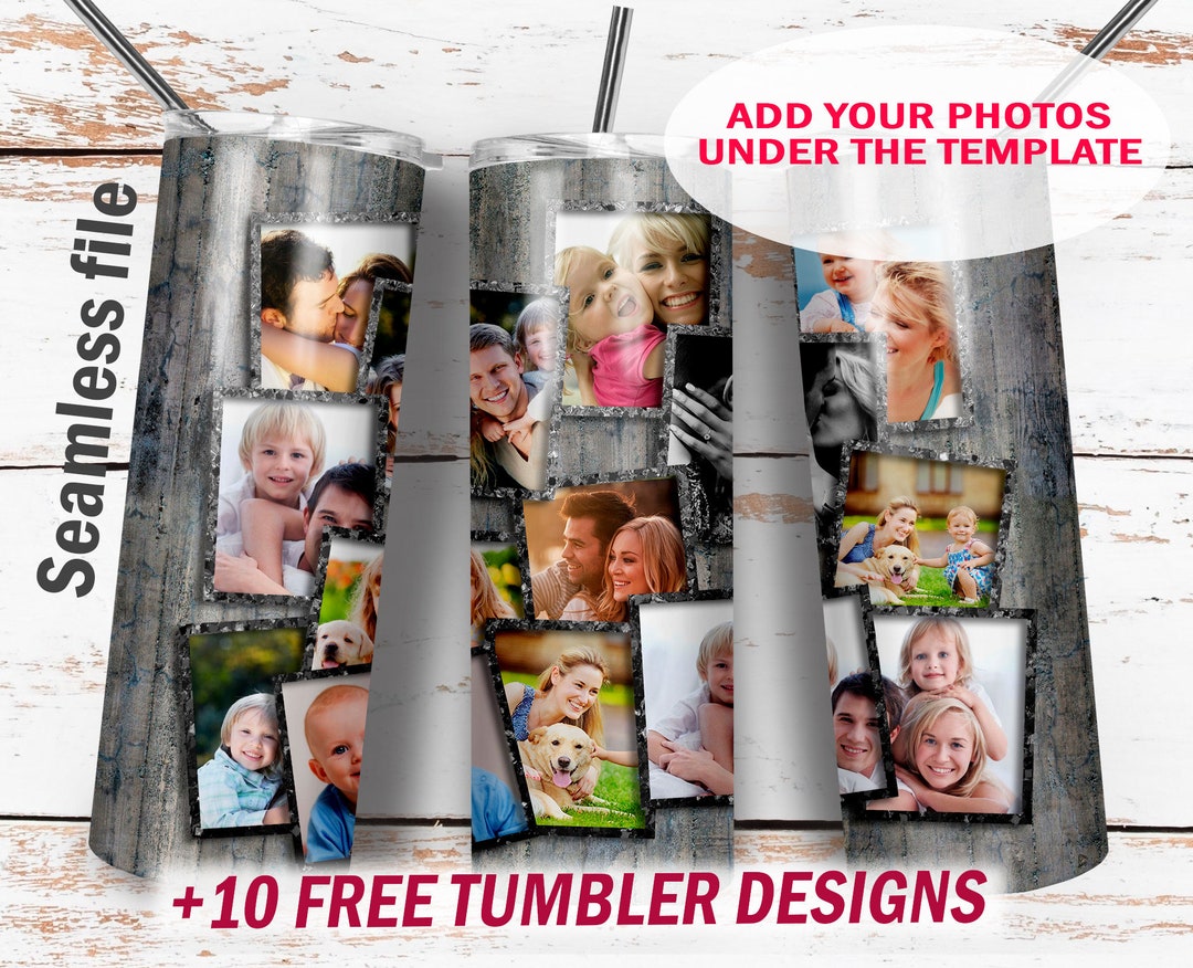 Sublimation Tumbler Wrap With Photo Collage Gray Wood Tumbler Png File ...