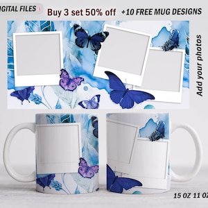Butterfly Mug Wrap Png 3 Photo Frame Mug Template 15 Oz and 11 Oz ...