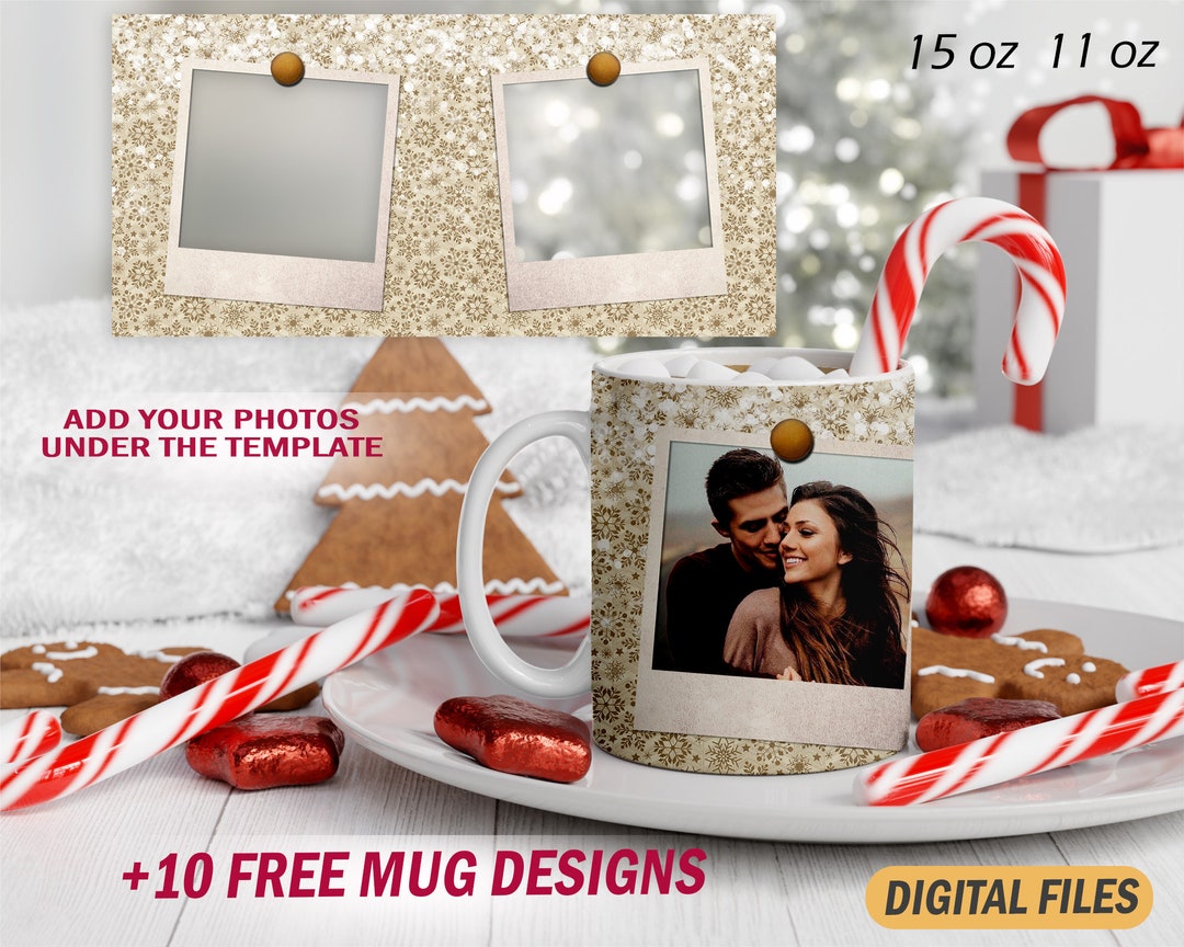 Mug Sublimation Design With 2 Photo Frames Boho Mug Template 15 Oz and ...