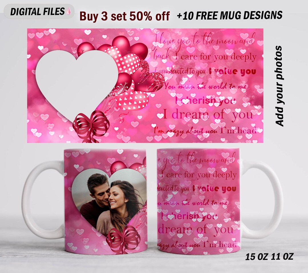 Mug Wrap With 1 Photo Frame Pink Mug Photo Template for 15 Oz and 11 Oz ...