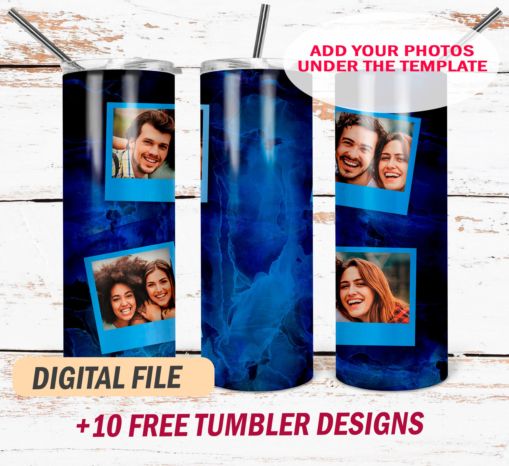 Photo Template Tumbler With 4 Photo Frames Seamless Png File - Etsy