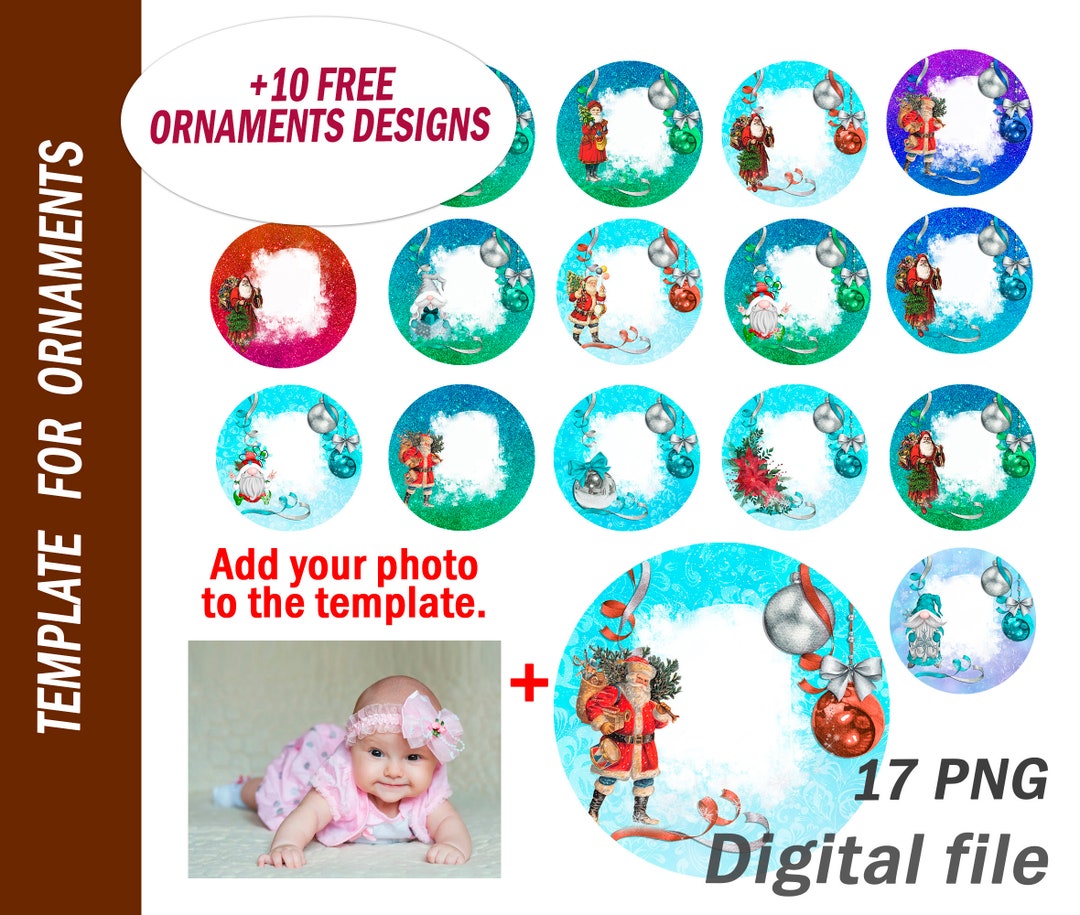 Ornament Png Bundle Christmas Photo Frame Template Ombre Background ...