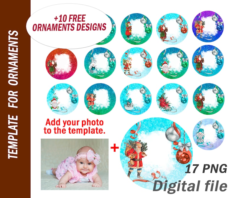 Ornament Png Bundle Christmas Photo Frame Template Ombre - Etsy