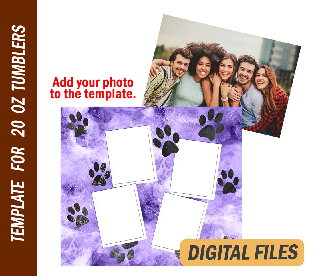 Photo Collage Tumbler Wrap Design With Dog Paws Png File for - Etsy