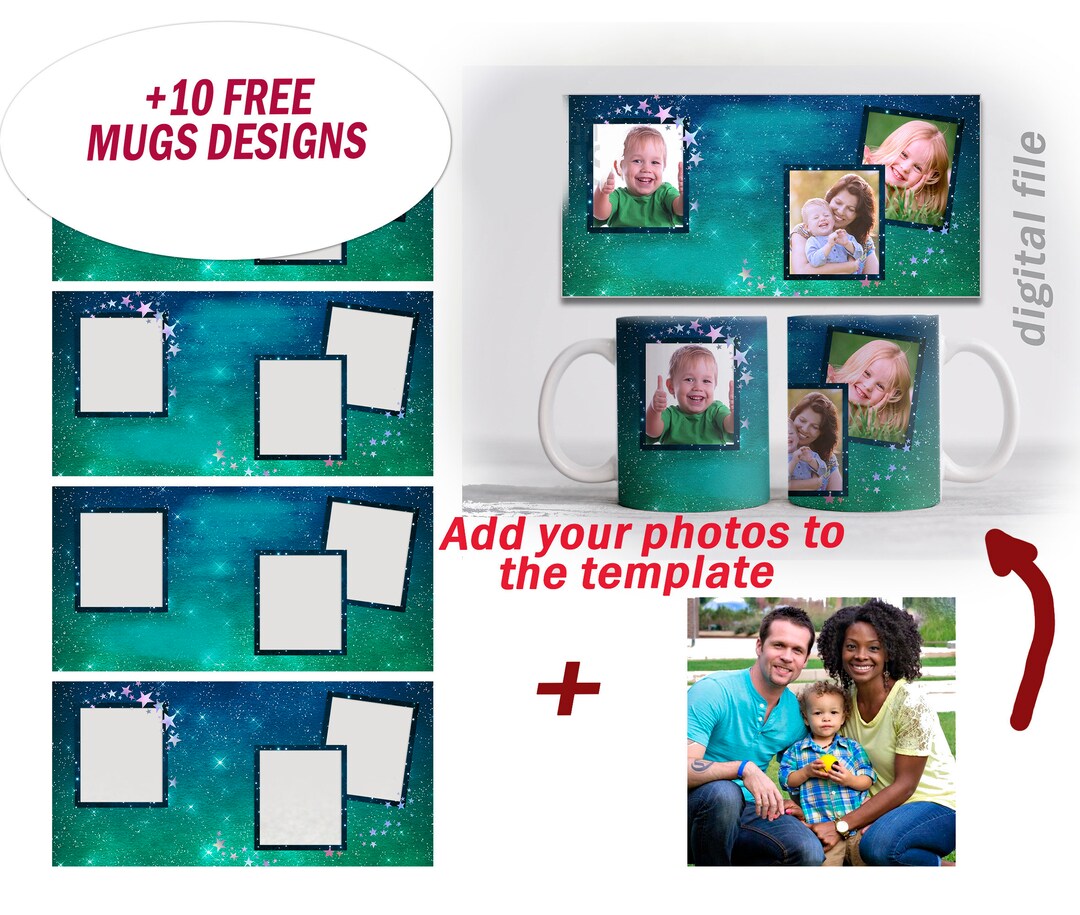 Photo Mug Template Png Set Sublimation Designs for Mugs With 3 Photo ...