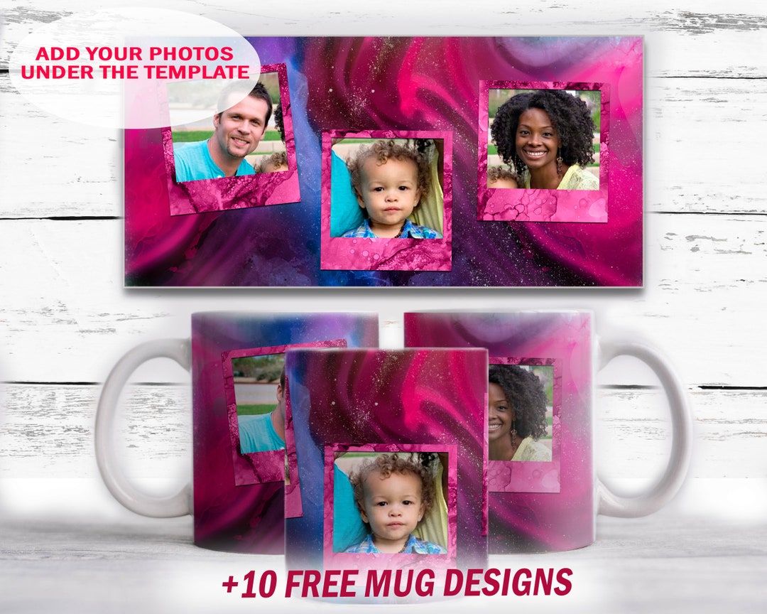Mug Template With 3 Photo Frames Mug Png File for Sublimation Designs ...