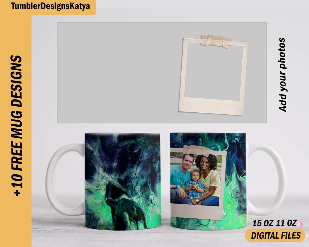 1 Photo Frame Clipart Beige Template for Mugs Png File for 15 Oz and 11 ...