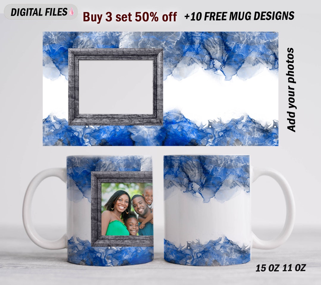 Blue Mug Wrap With 1 Photo Frames Png Files for Sublimation Design ...