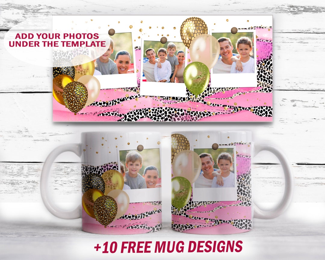 Photo Mug Template With 3 Photo Frames Sublimation Designs for 15 Oz ...
