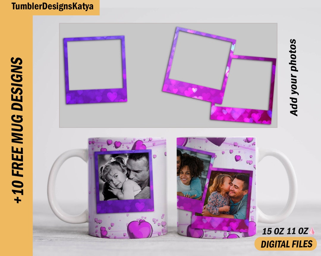 3 Photo Frame Clipart Purple Template for Mugs Png File for 15oz and ...