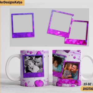 3 Photo Frame Clipart Purple Template for Mugs Png File for 15oz and ...