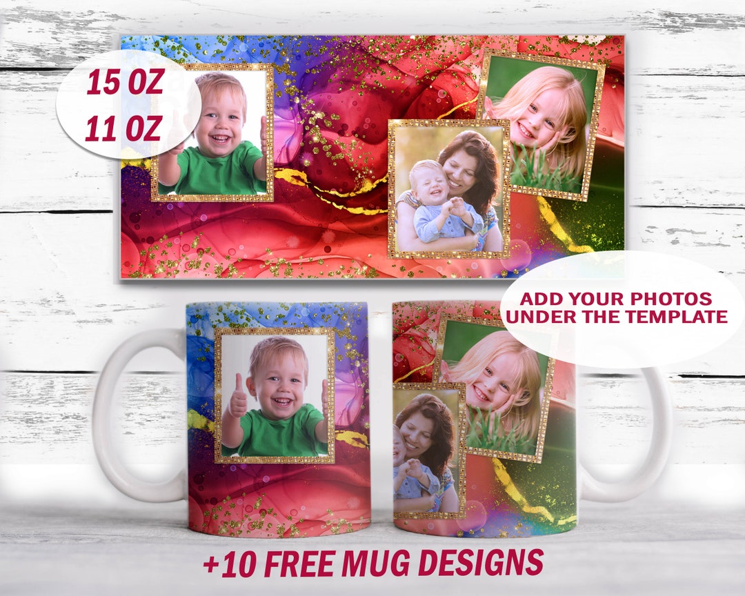 Photo Mug Sublimation Design With 3 Pictures Family Mug Template 15 Oz ...