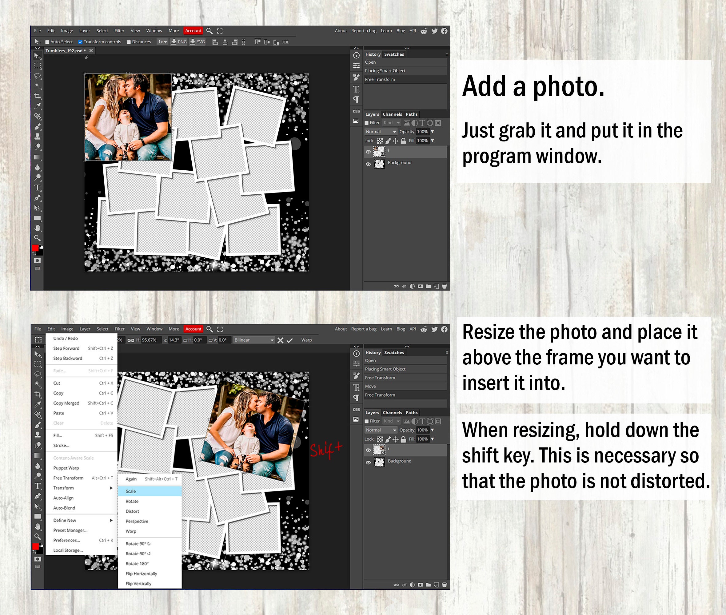 Photo Template Tumbler With 4 Photo Frames Seamless Png File - Etsy