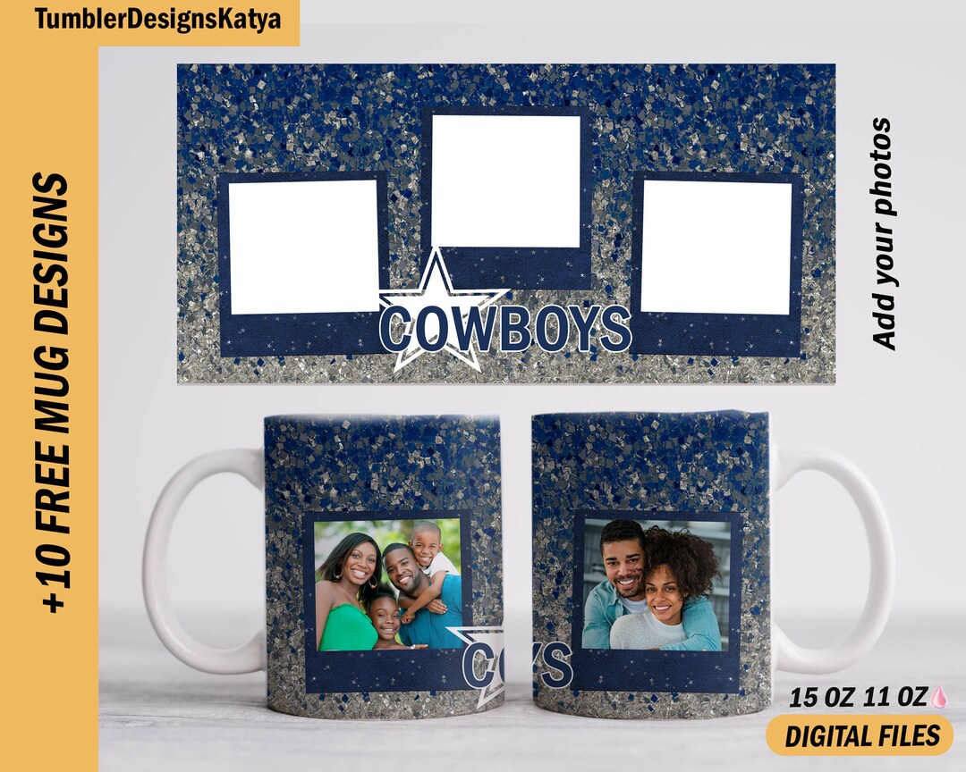 Cowboys Mug Wrap With 3 Photo Frames, Personalised Photo Mug Template ...