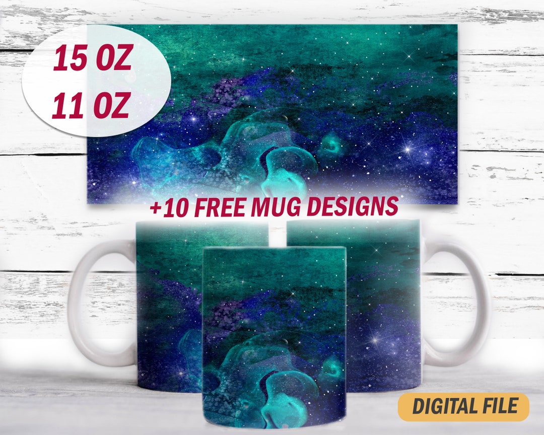 Mug Sublimation Design Men Mug Template 15 Oz and 11 Oz Blue and Green ...