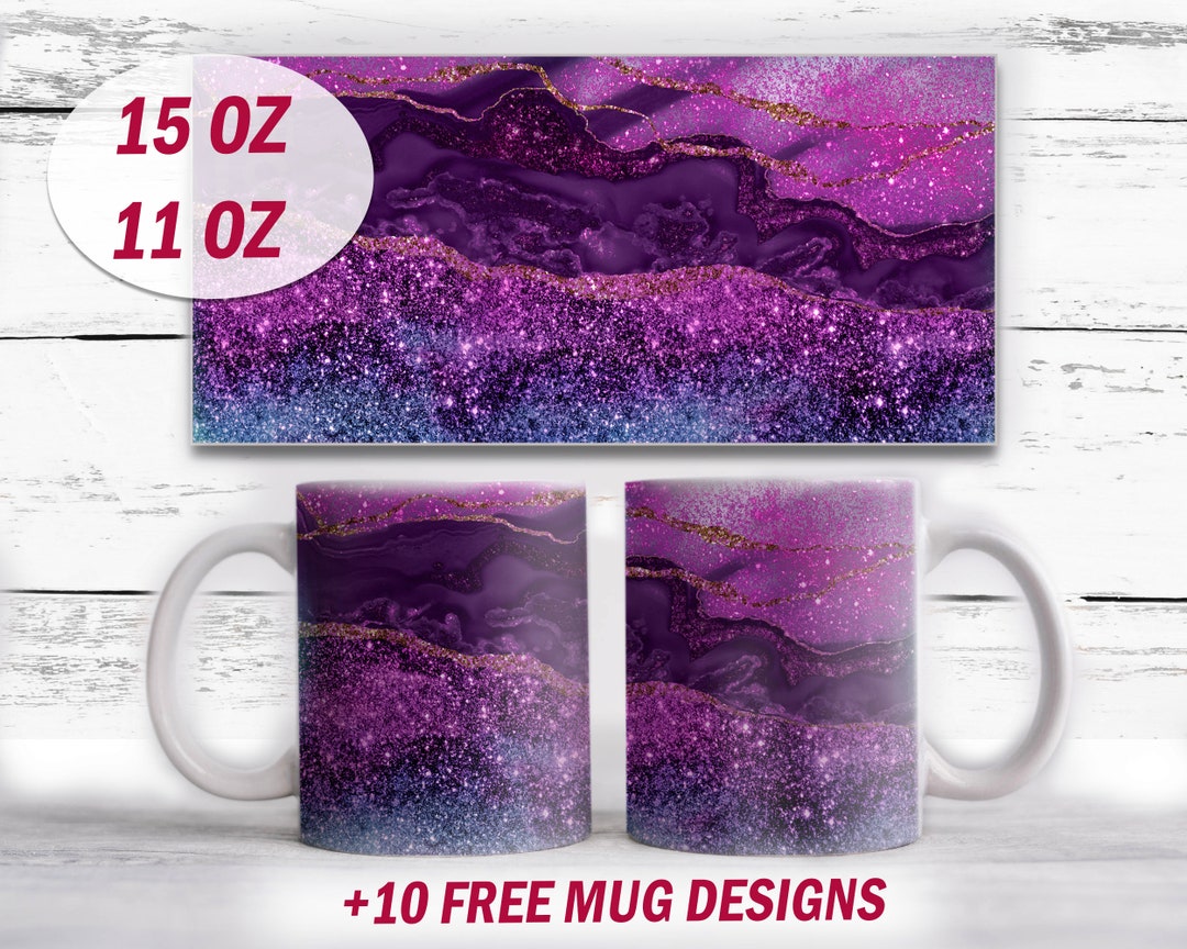 Purple Mug Template With Glitter Png Files for Sublimation Designs ...