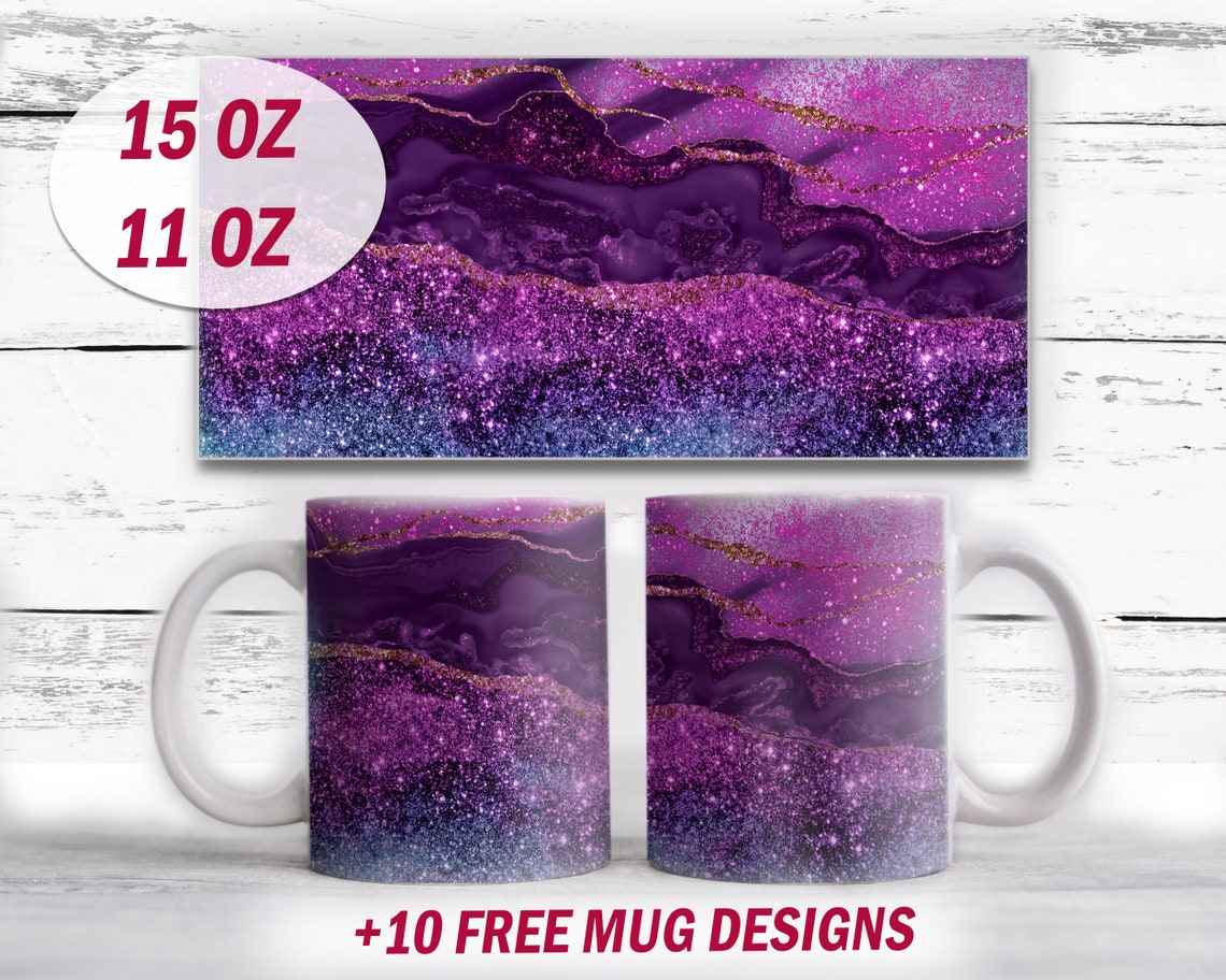 Purple Mug Template With Glitter Png Files for Sublimation Designs ...