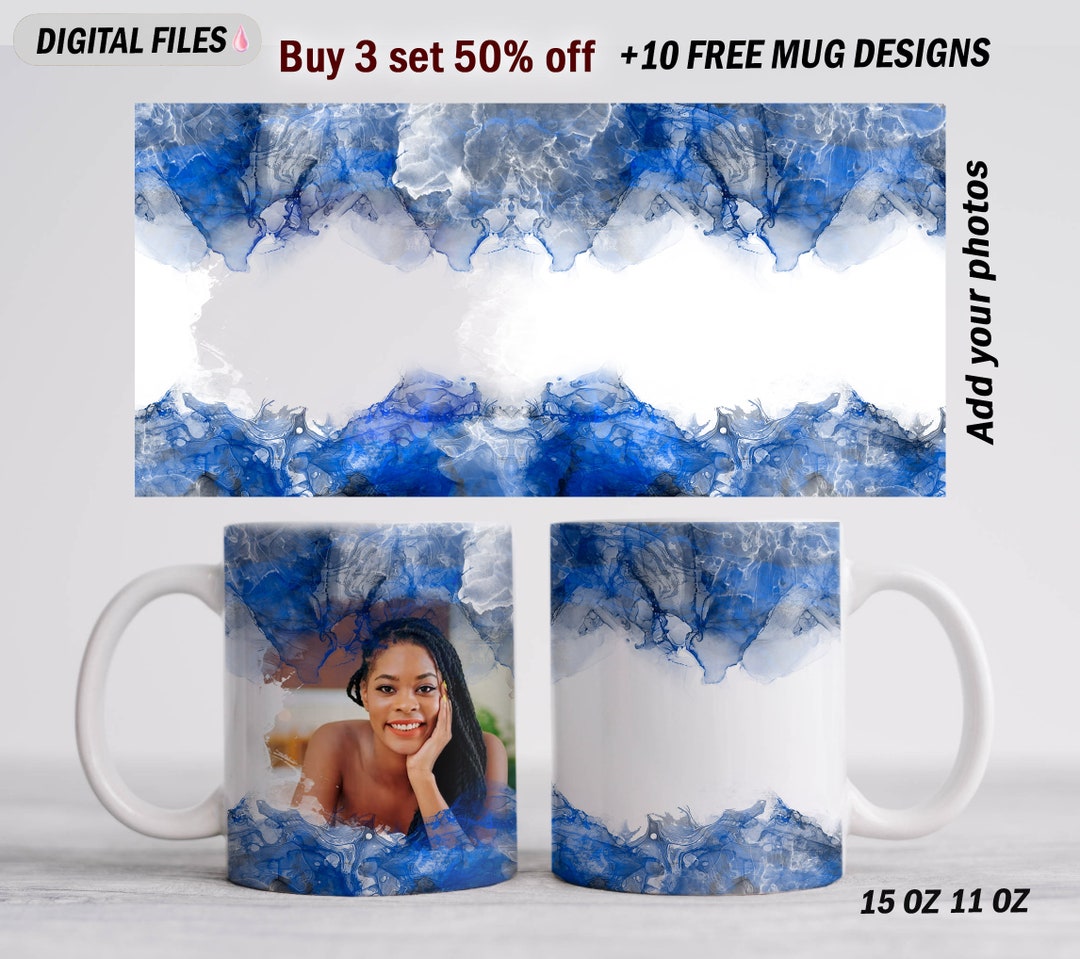 Blue Mug Wrap With 1 Photo Frames Png Files for Sublimation Design ...
