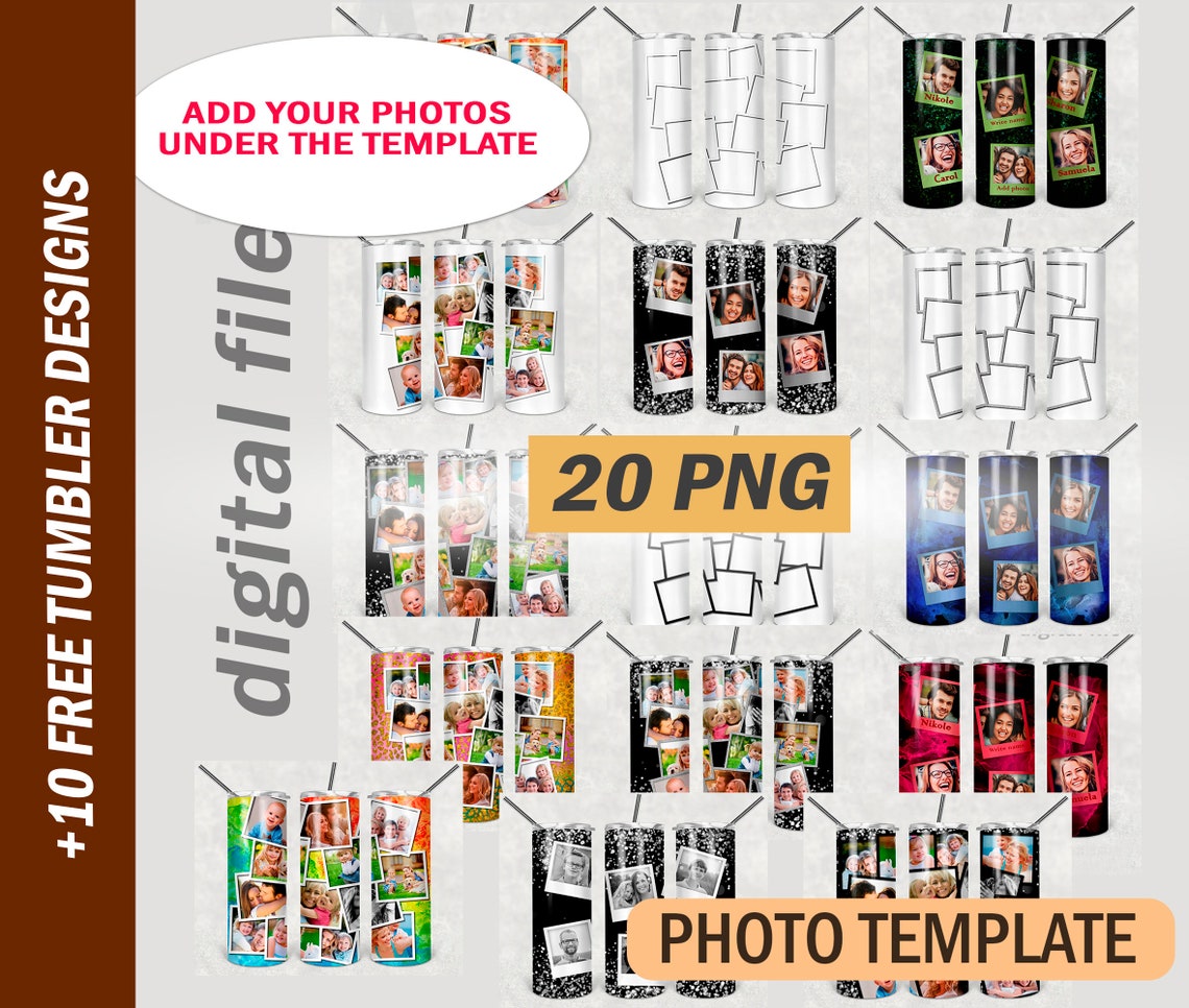 Tumbler Template With Photo Collage Bundle Png File for | Etsy