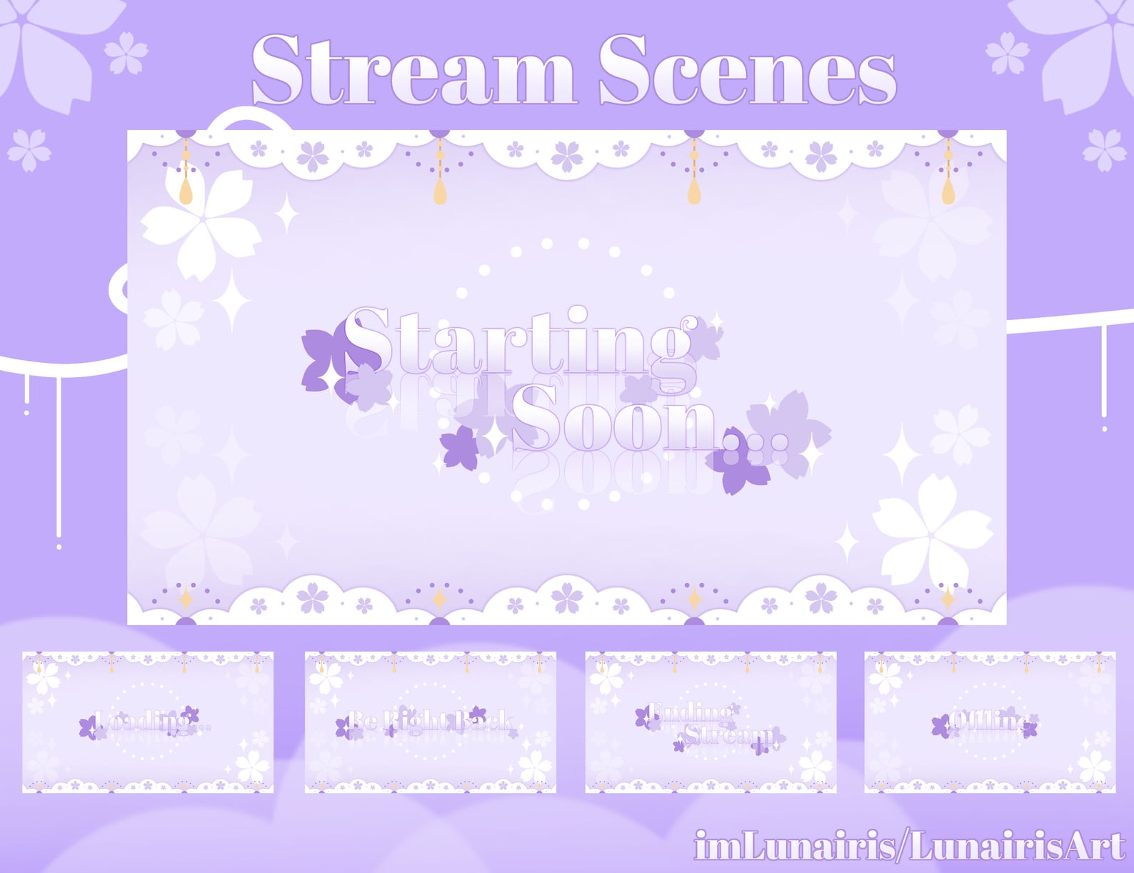 Twitch/stream Overlays ⋄ Pastel Purple Sakura ⋄ Static ⋄ Kawaii/cute ...