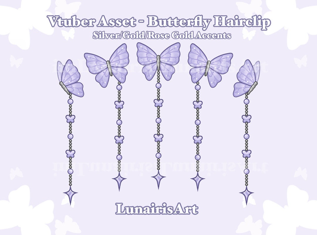 Vtuber Asset ⋄ Purple Butterfly Hair Clips/accessories ⋄ PNG + Rigged ...