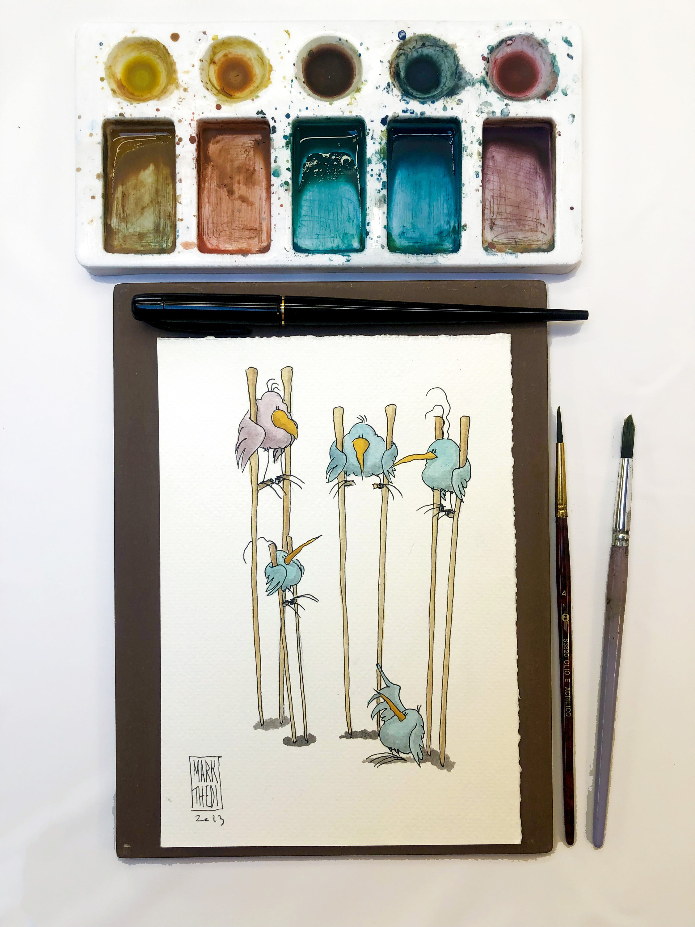 Original Watercolor , Birdies Life ©, Mark Thedi Illustration, " Waders ...
