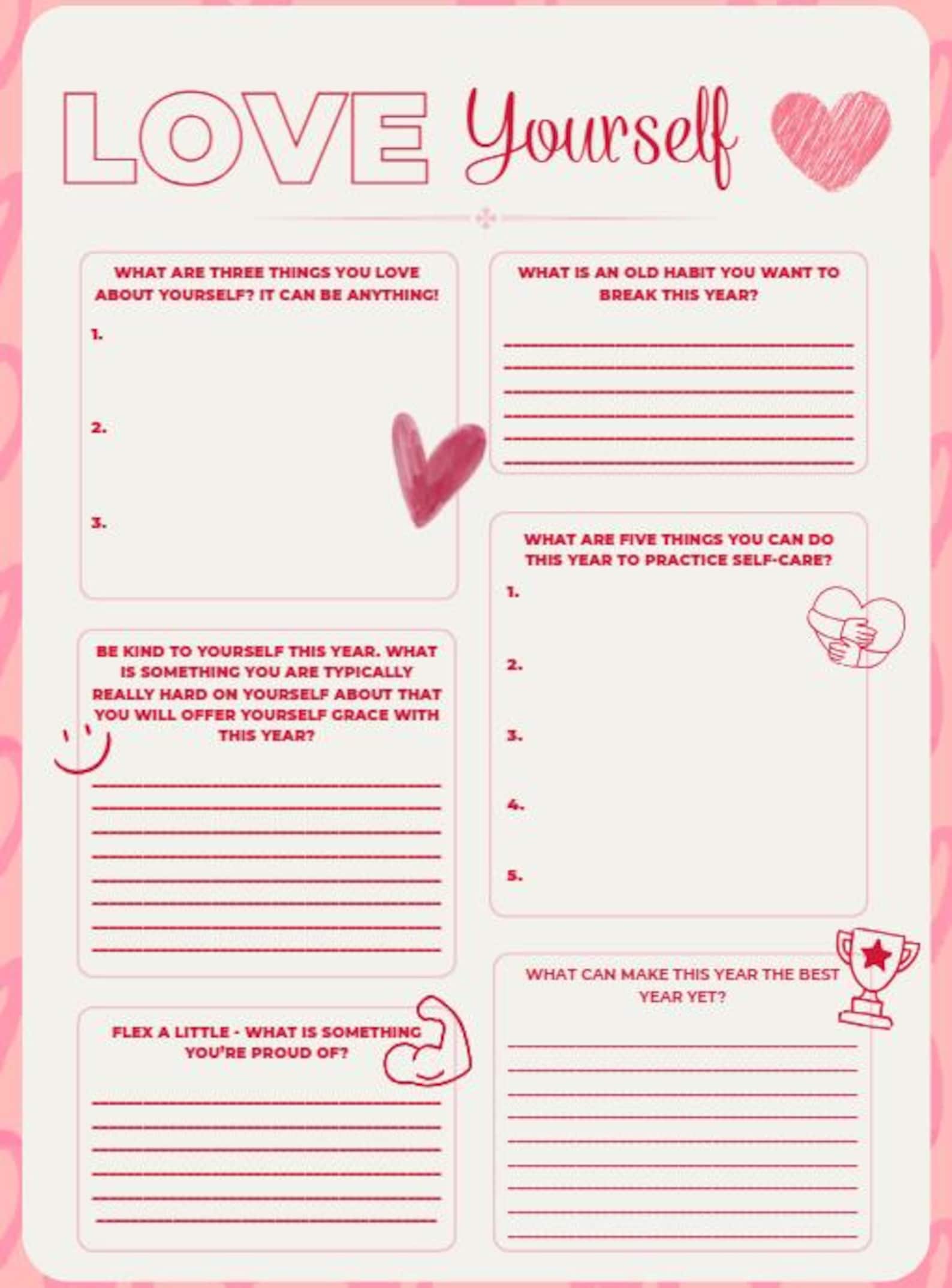 Love Yourself - Valentine's Day Worksheet - Etsy