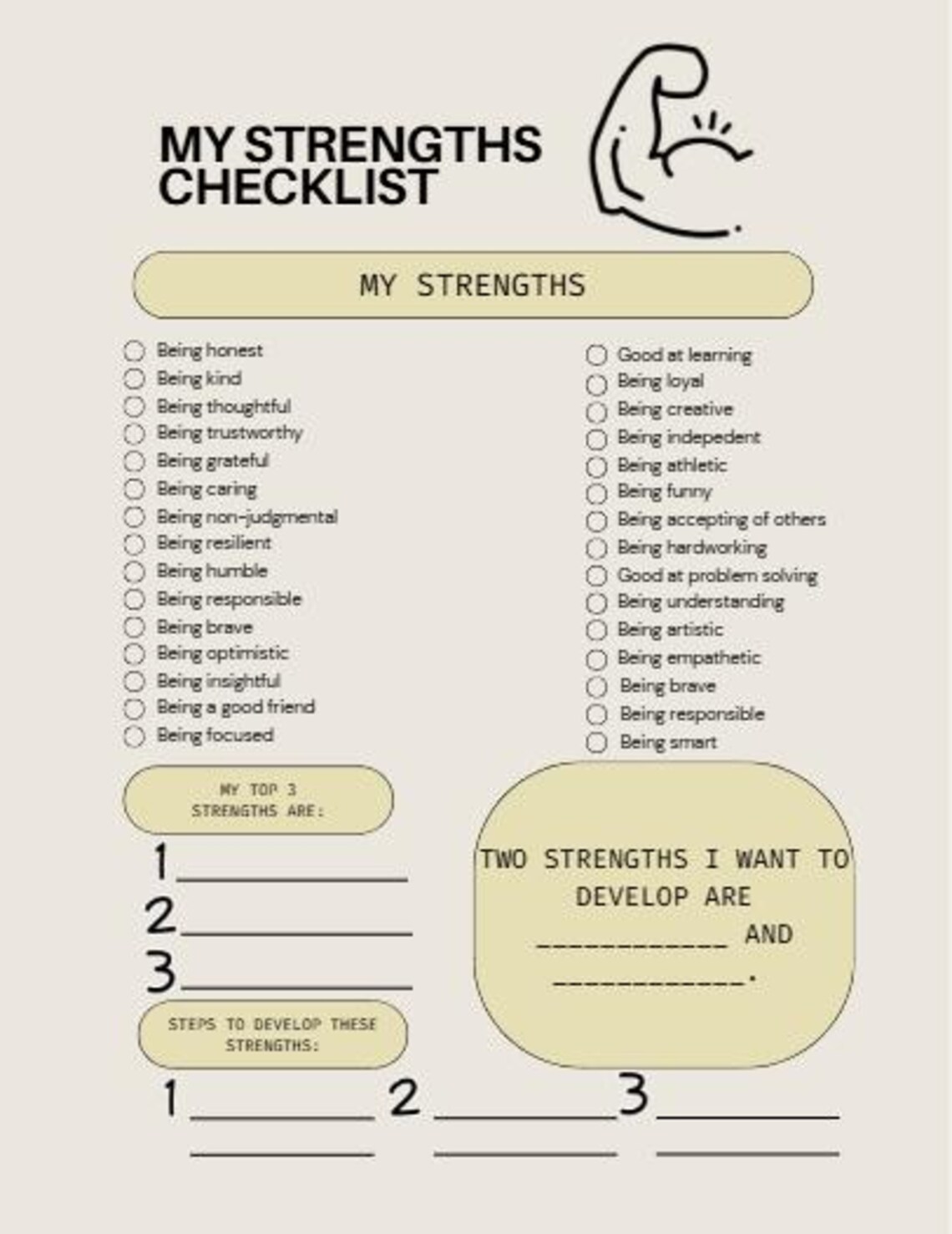 My Strengths Worksheet - Etsy