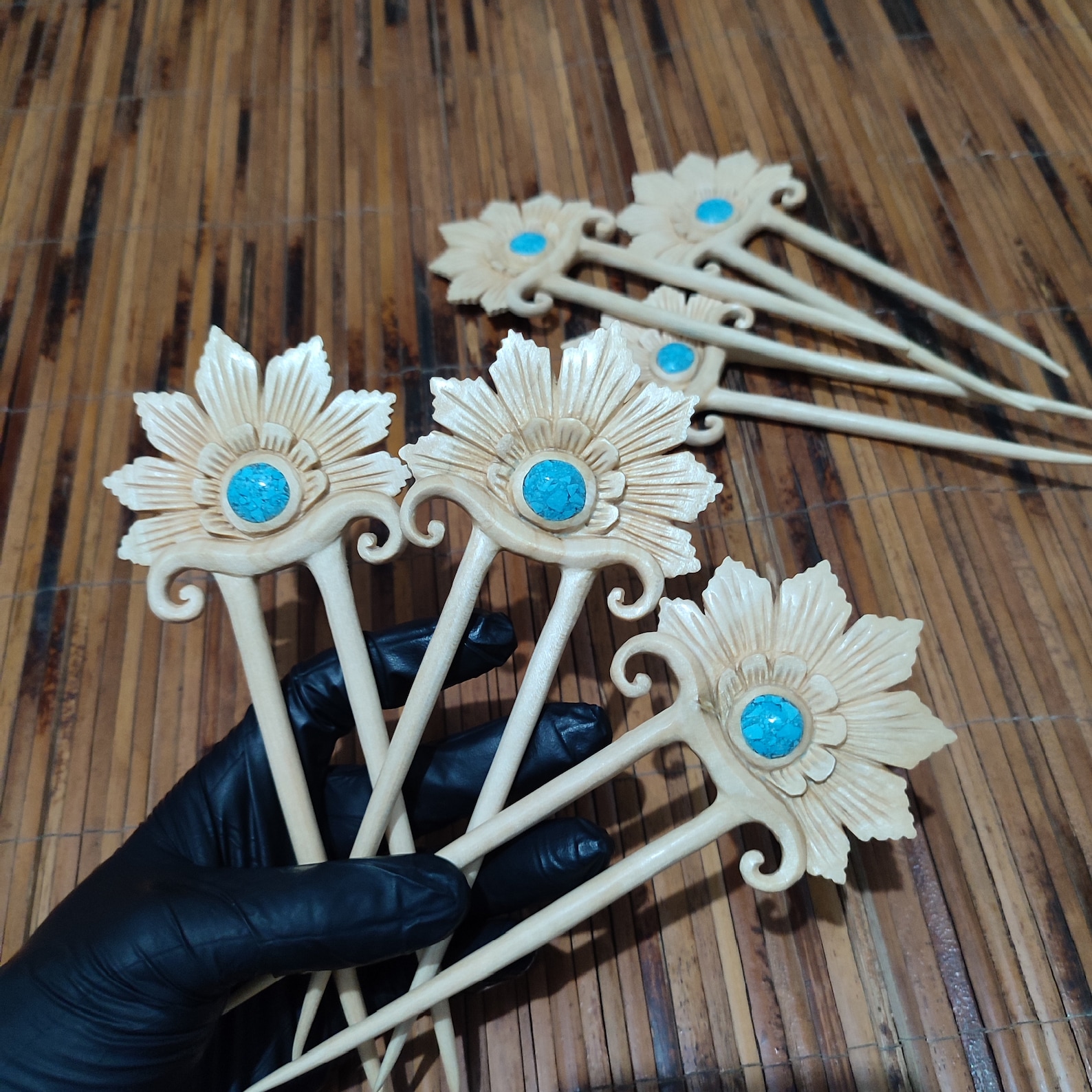 Wood Flower Hair Stick Wooden Flower Hair Pin Hand Carved Hair Fork ...