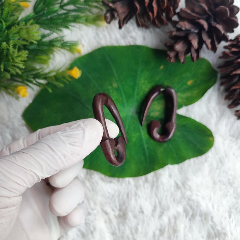 Handmade Wood Safety Pin Fake Gauge Earring | Wooden Tribal Faux Plug ...