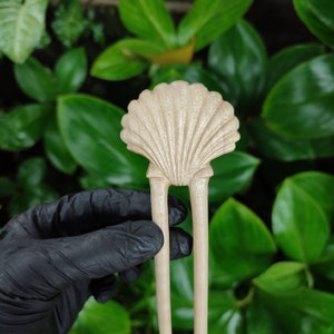 Seashell Hair Stick Hand Carved Wooden Scallop Shell Hair Fork Handmade ...