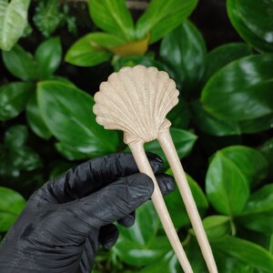 Seashell Hair Stick Hand Carved Wooden Scallop Shell Hair Fork Handmade ...