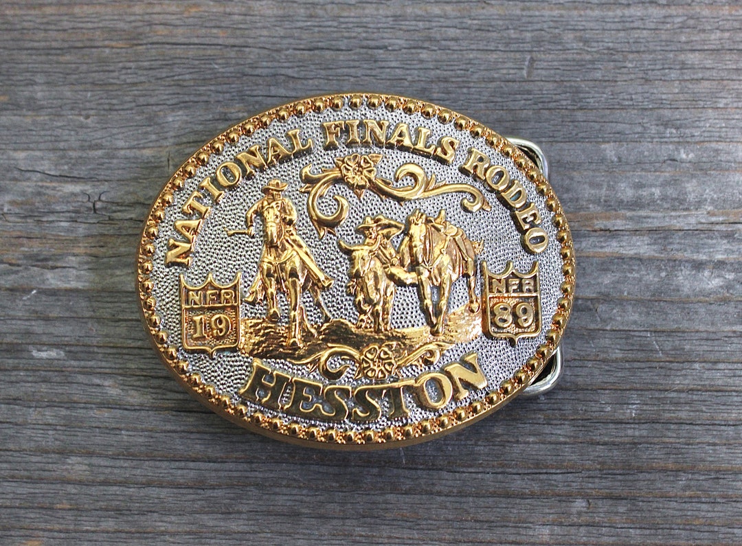 Hesston 1989 NFR Gold & Silver *SMALL * Team Roping Belt Buckle *never ...