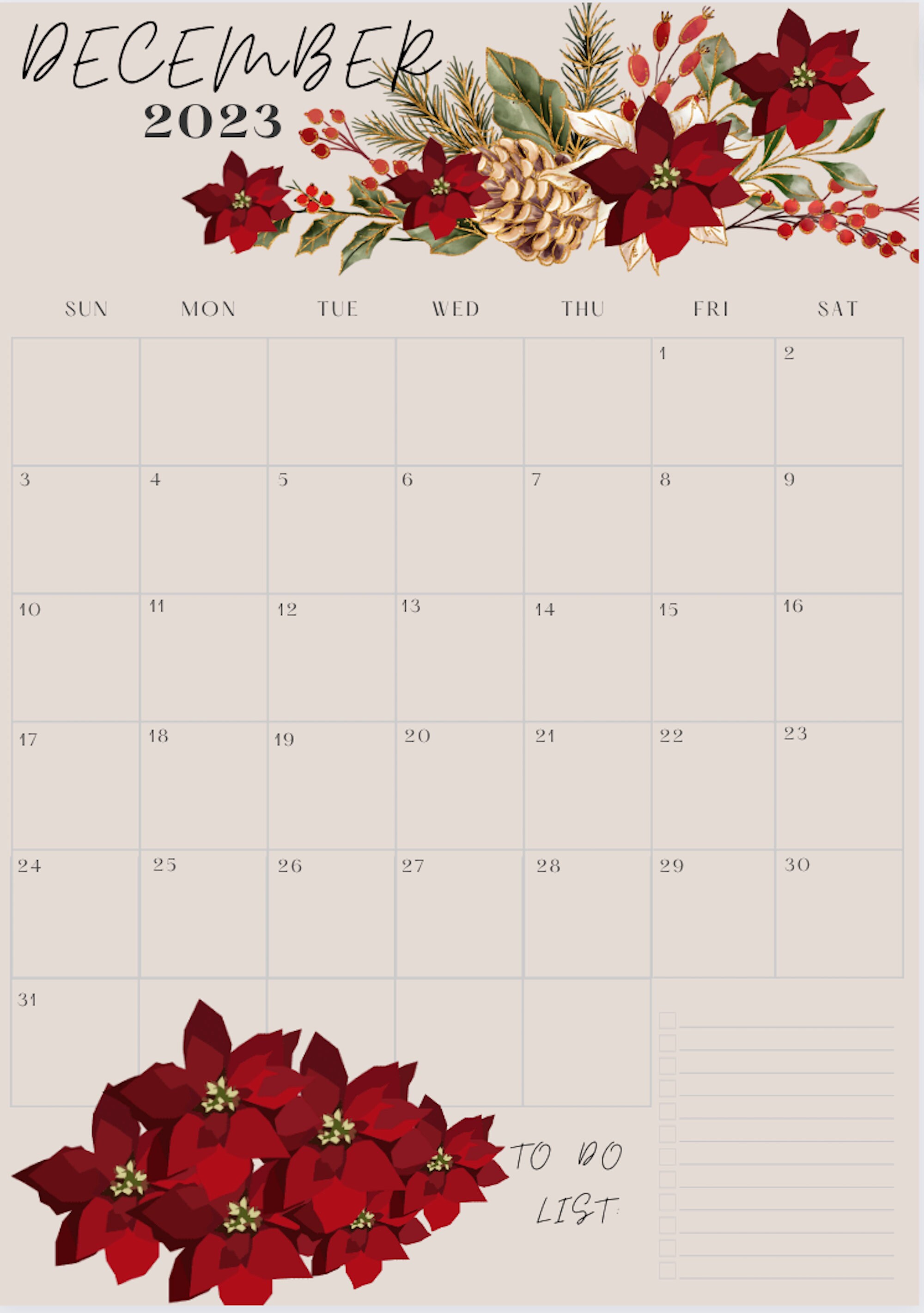 Floral Calendar 2023 and 2024 A4 Printable Monthly Calendar - Etsy