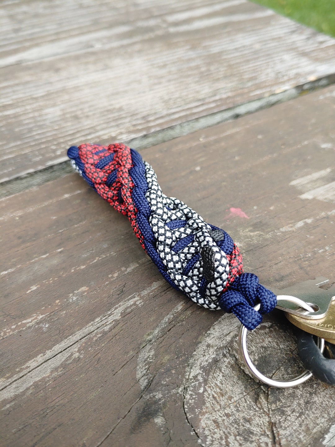 Red White and Blue Paracord Keychain - Tri Color Double Helix Wrapture ...