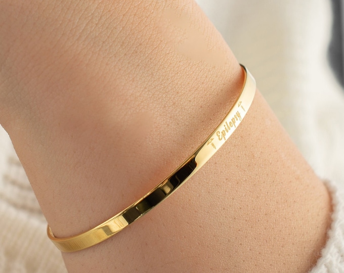 14K Real Solid Gold 3MM Personalized Handcuff Bangle Bracelet ...