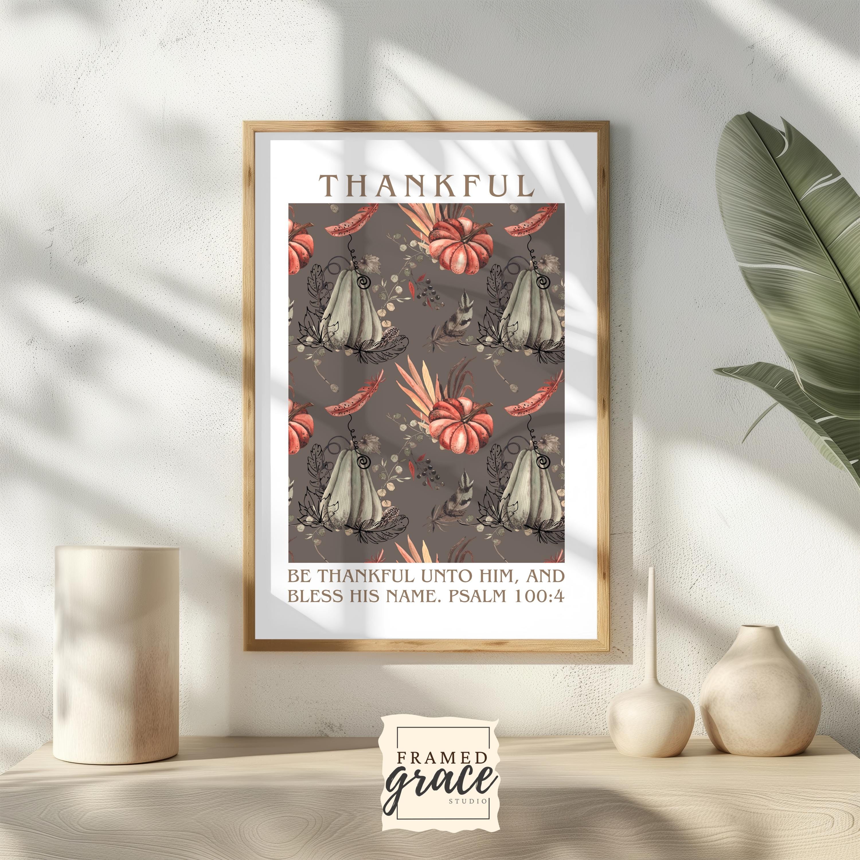 Fall Christian Psalm 100, Bible Verse Print, Autumn Vintage Pumpkin ...