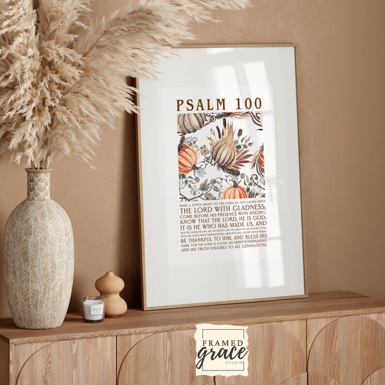 Psalm 100 Christian Poster, Vintage Autumn Fall Christian Wall Art ...